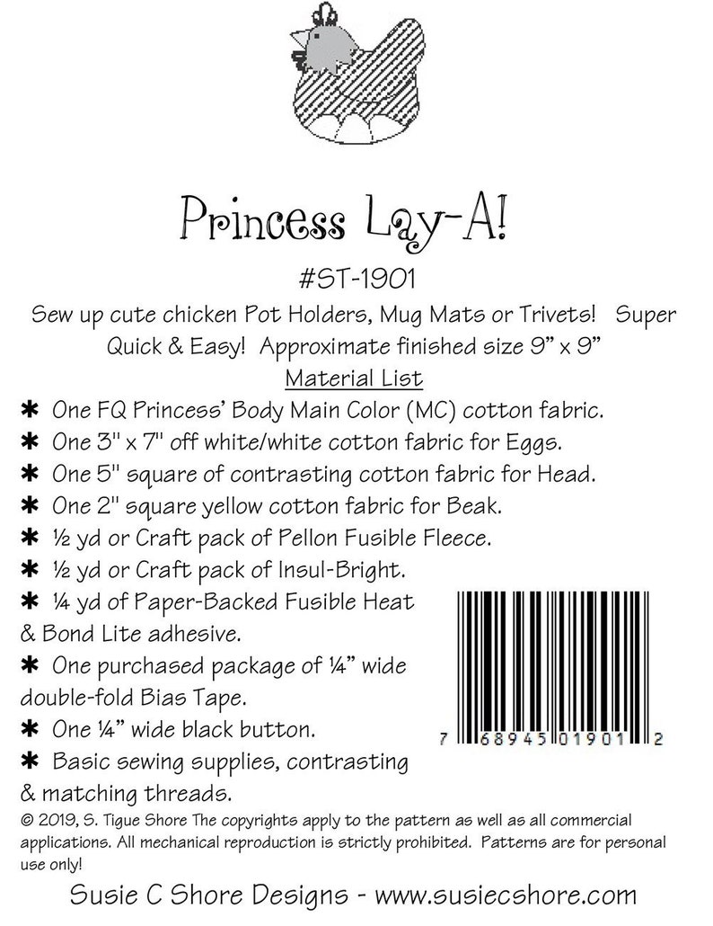 Princess Lay-a Pot Holder or Mug Rug Pattern Susie C Shore - Etsy