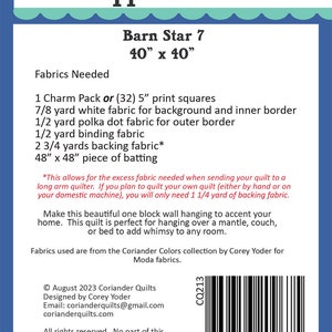 Barn Star 7 Quilt Pattern - Coriander Quilts - Corey Yoder - Charm Pack ...