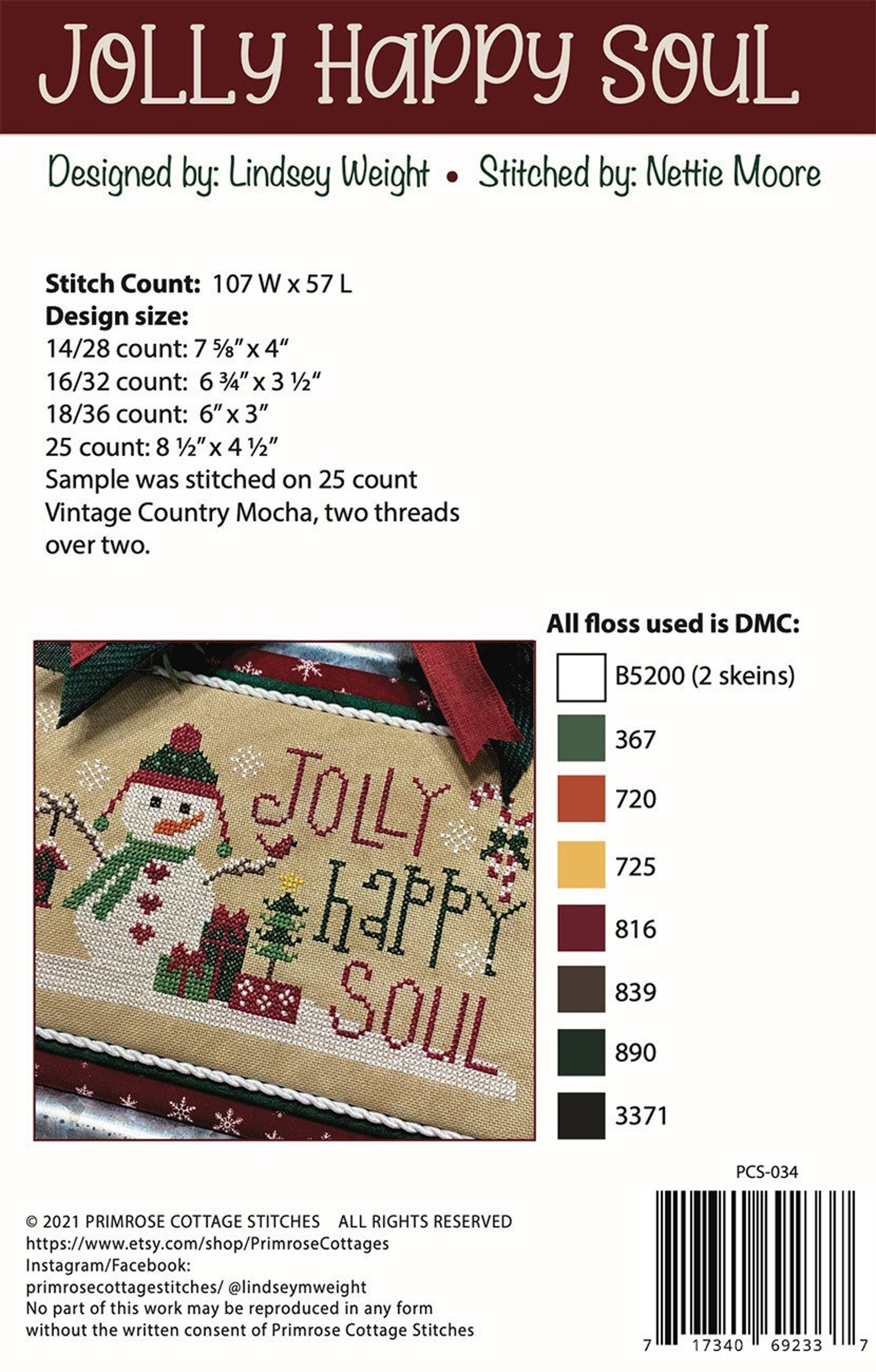 Jolly Happy Soul Cross Stitch Pattern Primrose Cottage - Etsy