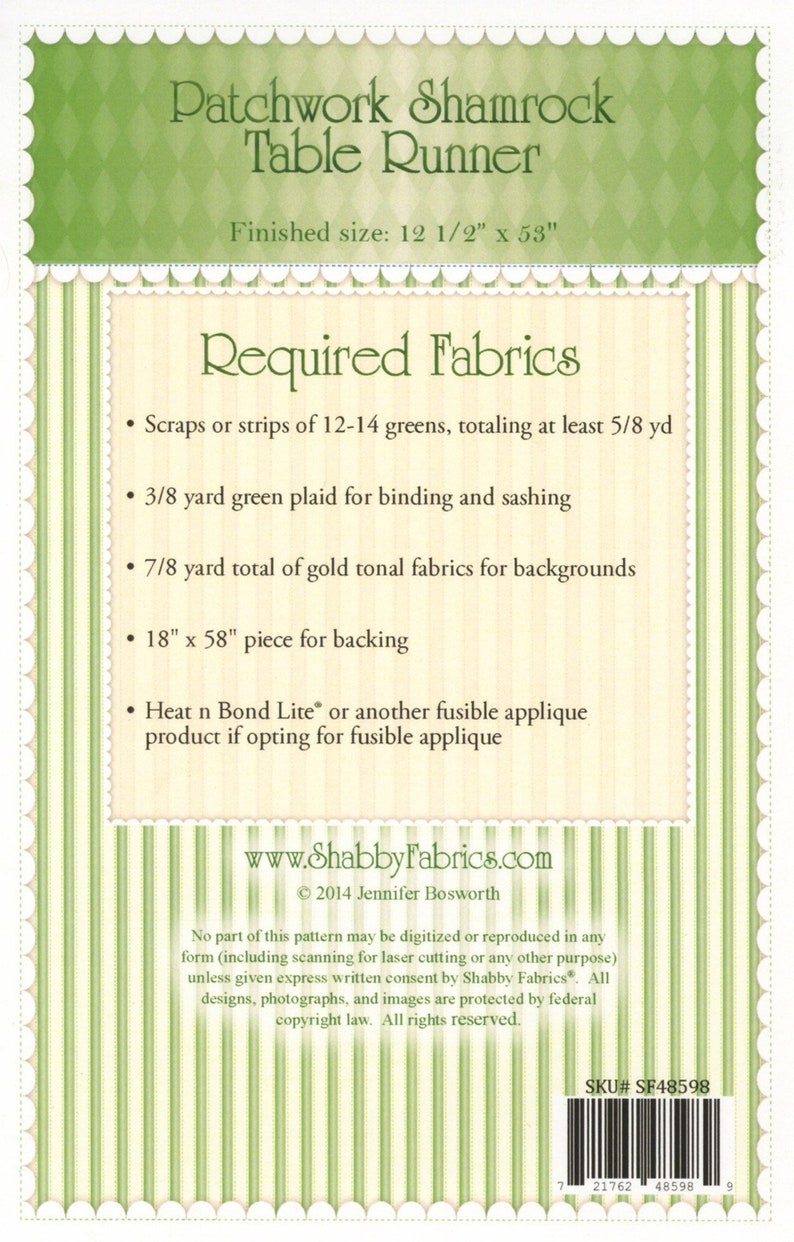 Patchwork Shamrock Table Runner Pattern Shabby Fabrics - Etsy