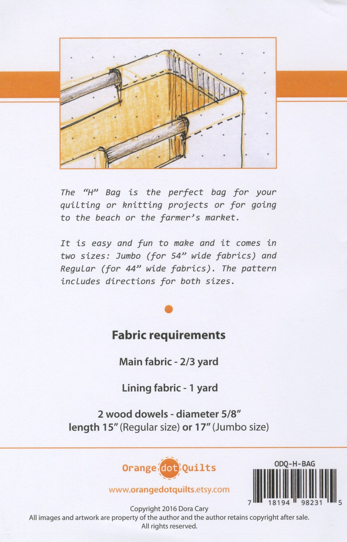 The H Bag Pattern Orange Dot Quilts Dora Cary the H - Etsy