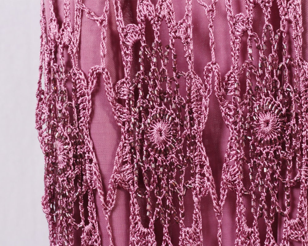 90s Pink Net Dress With Woven Beads Mauve Lining Floor Length Gown ...