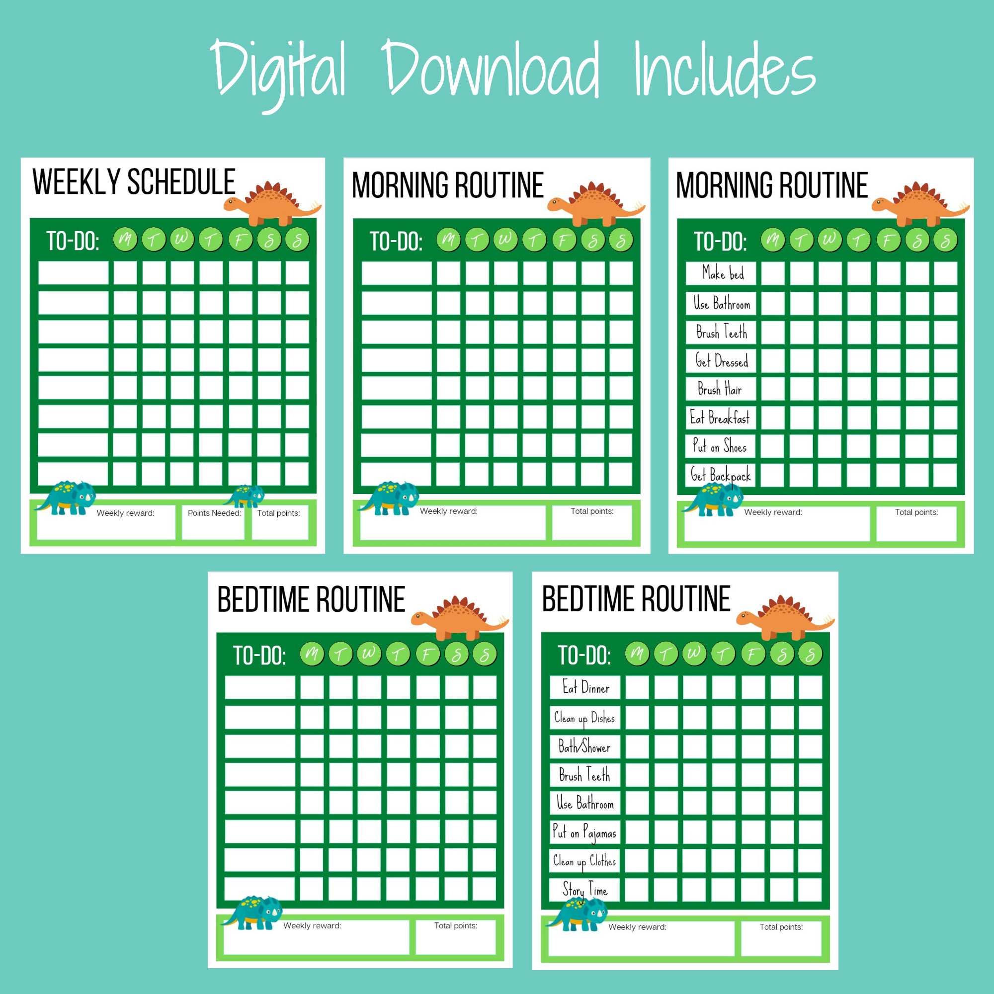 EDITABLE Instant Print Dinosaur Daily & Weekly Schedule Bundle - Etsy UK