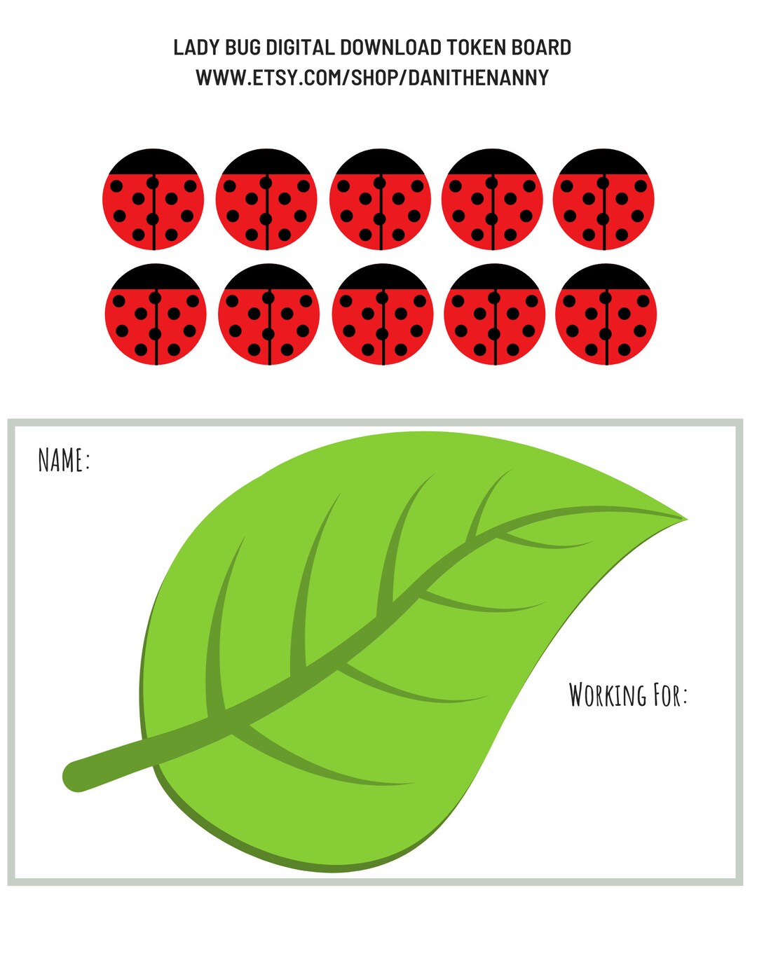 DIGITAL Lady Bug Token Board/reward Chart/asd/potty Training/chore ...