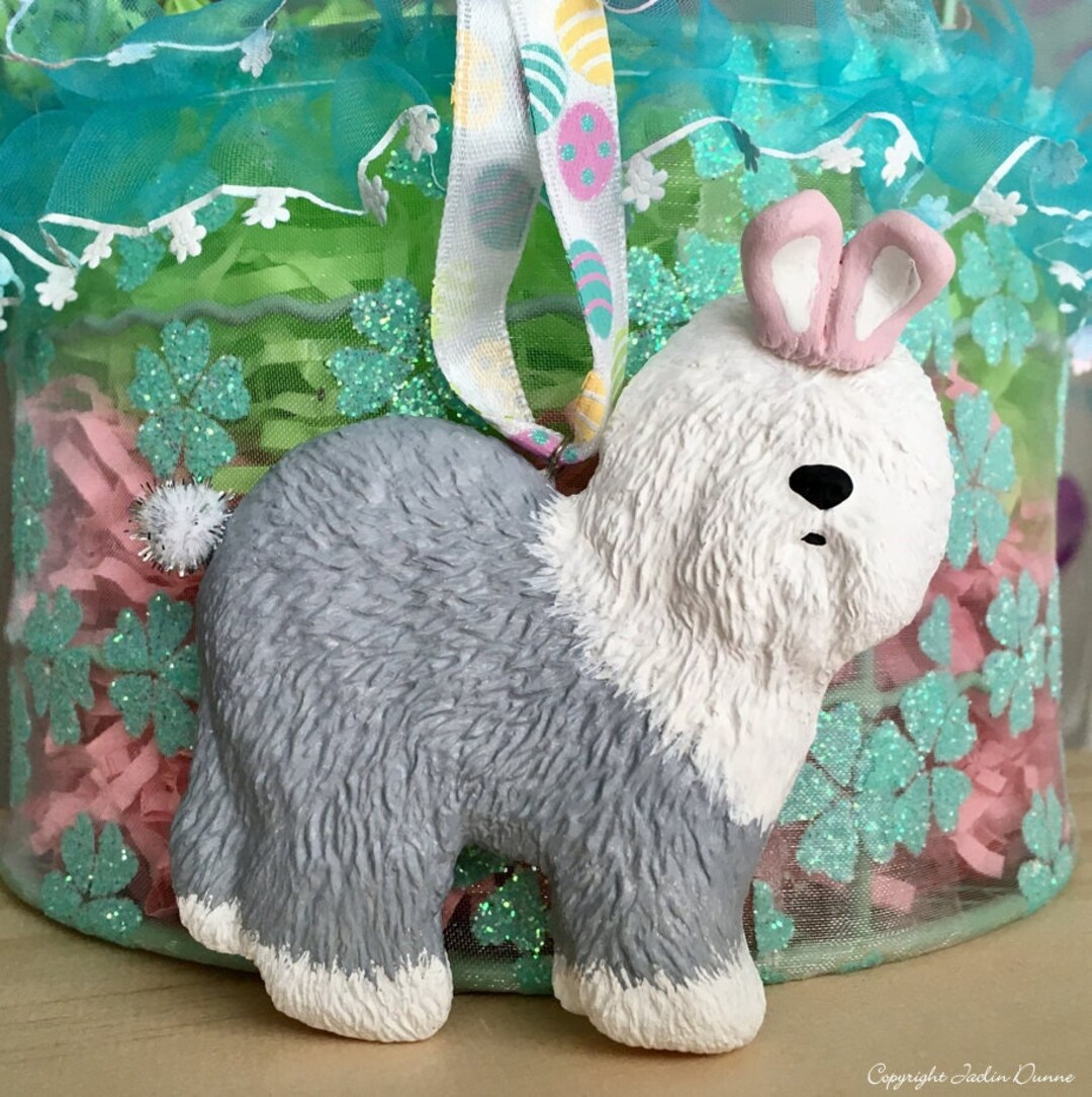 Old English Sheepdog Easter Bunny Hand Painted Ornament & Decorative ...