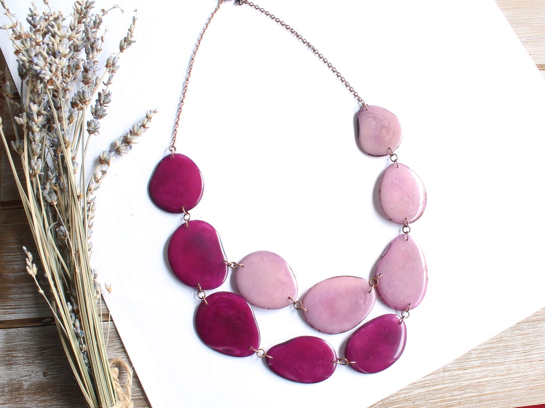 Magenta Statement Necklace, Tagua Necklace, Valentine's Day Gift, Boho ...