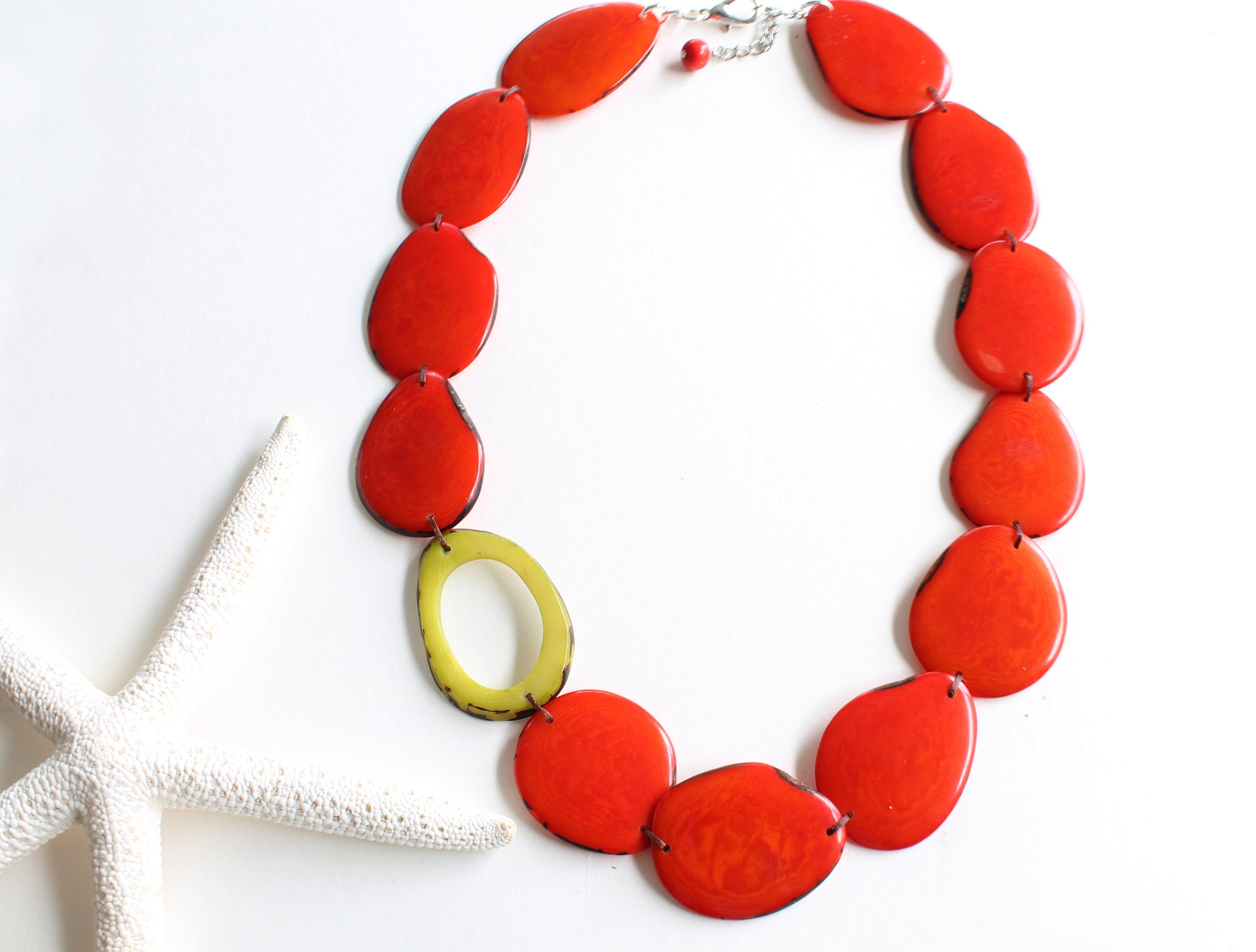 Tagua Necklace, Orange Necklace, Handmade Jewelry Organic, Tagua Nuts ...