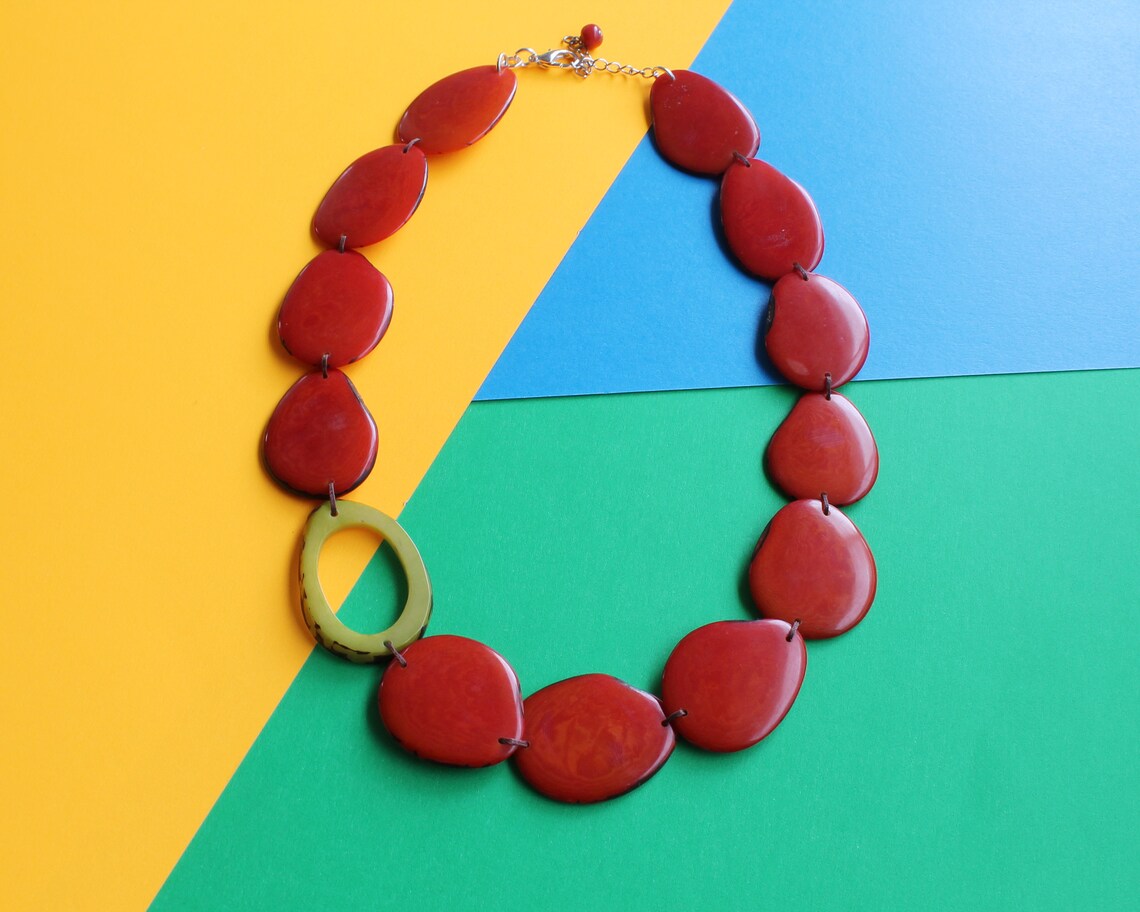 Tagua Necklace, Orange Necklace, Handmade Jewelry Organic, Tagua Nuts ...