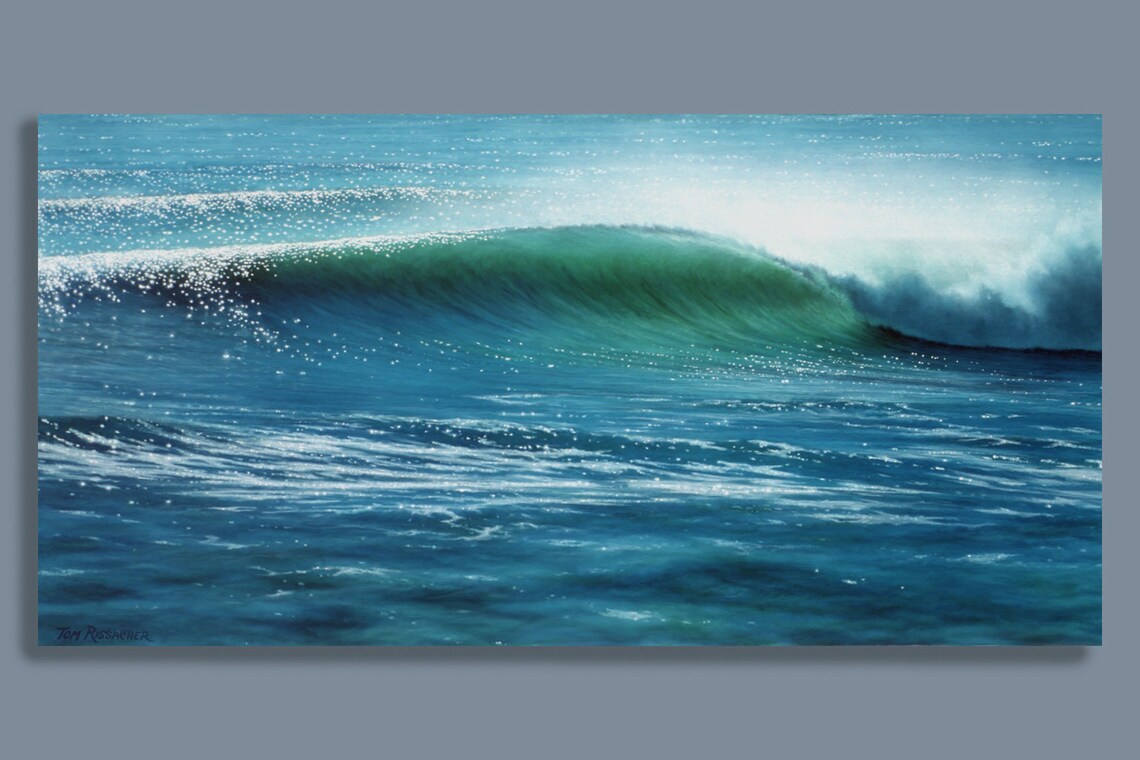 Tropical Wave Print, Airbrush Painting, Turquoise Water, Surf Art - Etsy