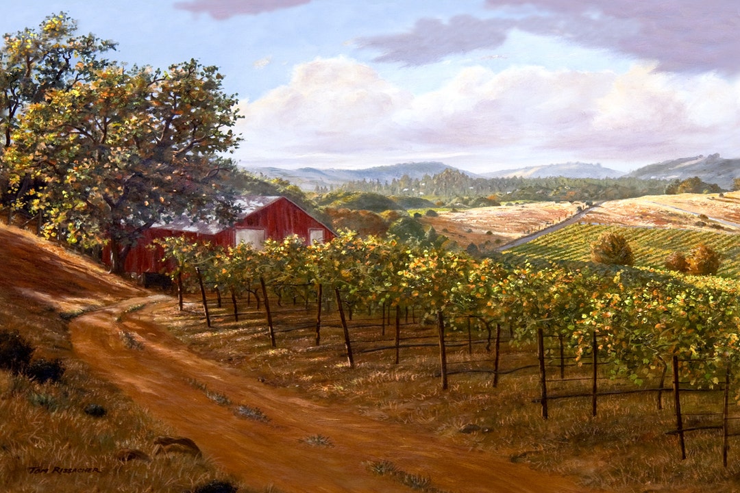 Vineyard Painting, Landscape Print, Wine County Art, Fall Colors - Etsy