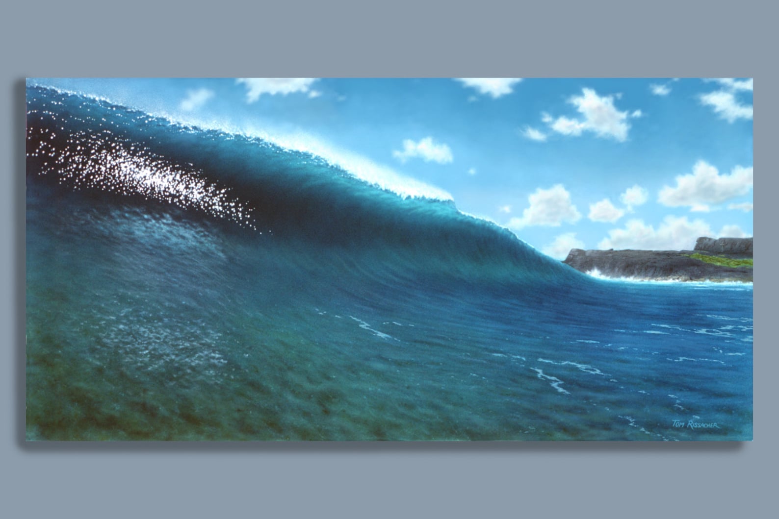 Airbrush Wave Print, Ocean Painting, Hawaii Beach Scene, Turquoise ...