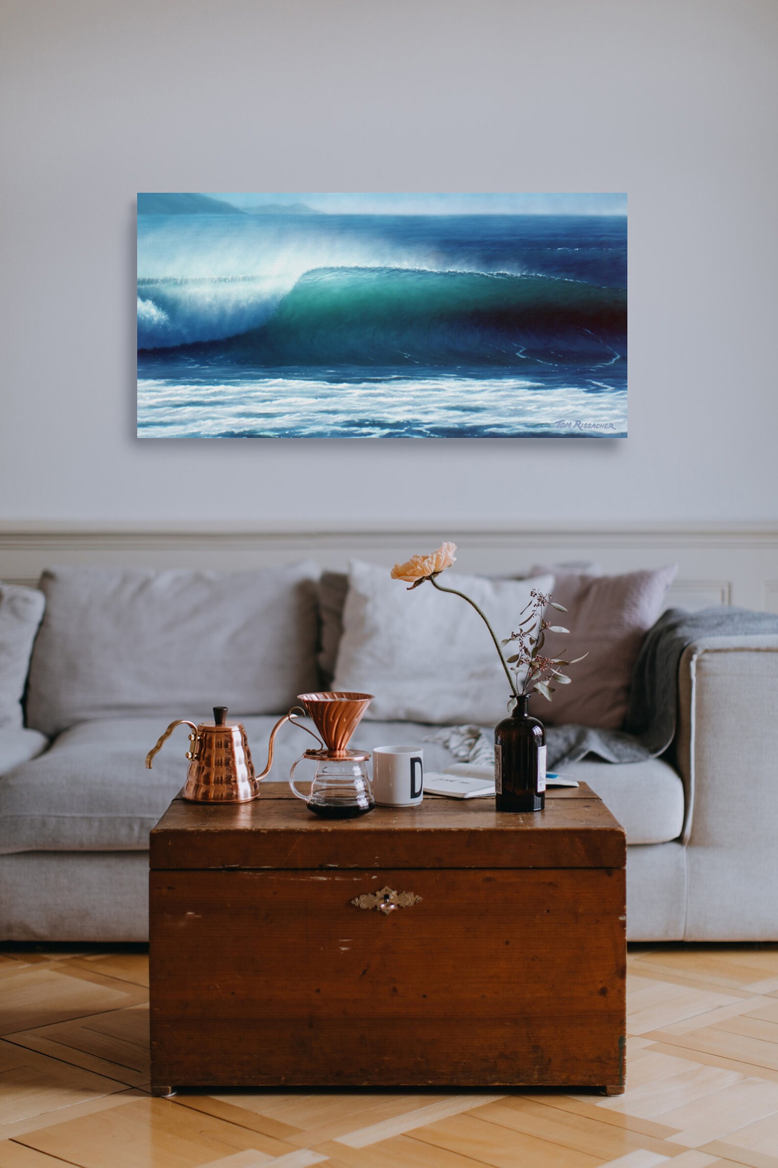 Airbrush Wave Print, Ocean Painting, Hawaii Beach Scene, Turquoise ...