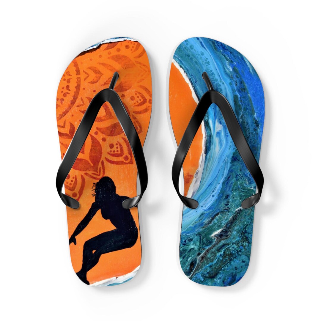 Sunset Wave Flip Flops - Original Artwork by Mary Jo Hill - Beach ...