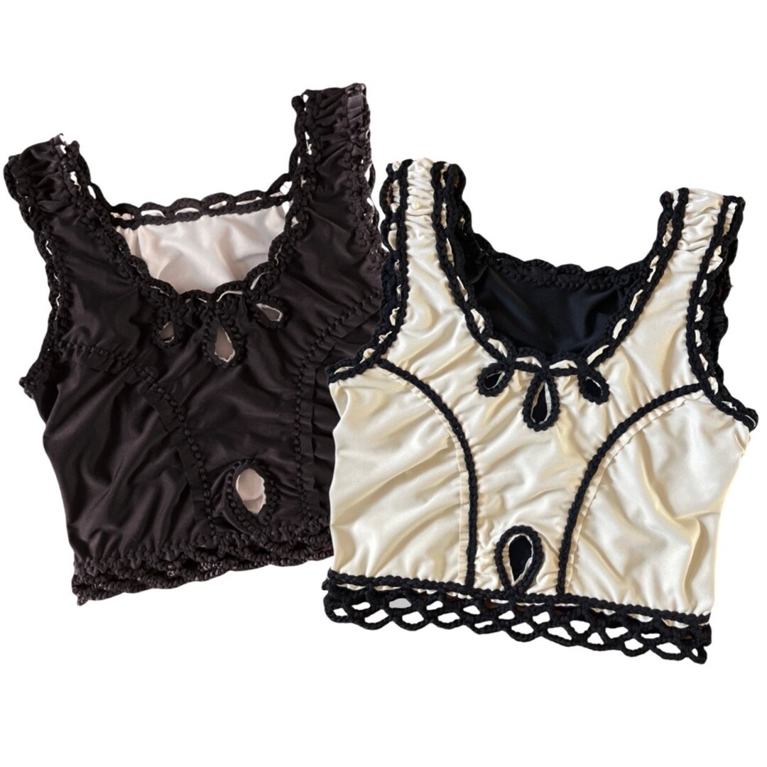 REVERSIBLE RODEO TOP Cutout Keyhole Crop Tank Ruched White With Black ...