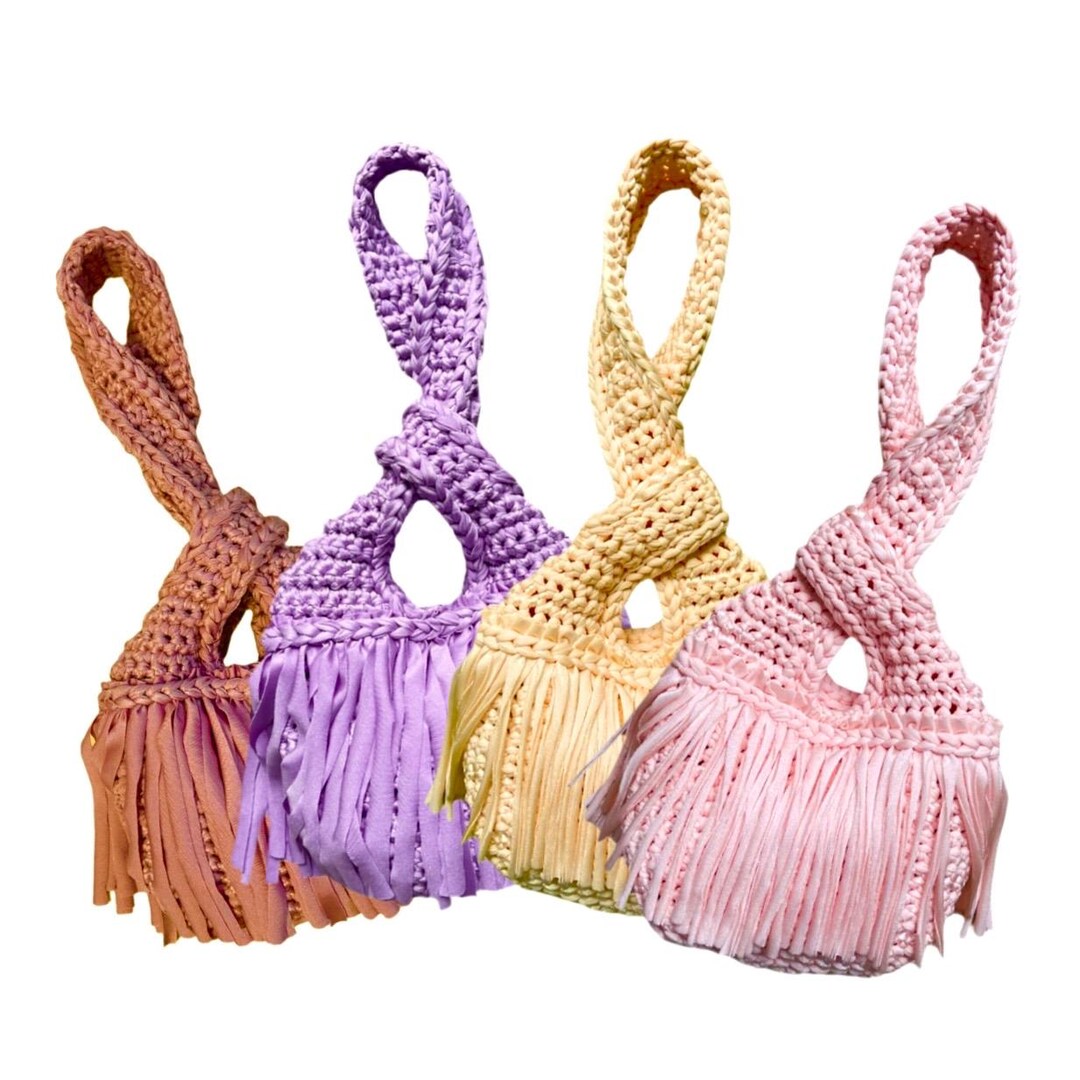 Crocheted Mini Fringe Japanese Knot Wristlet: Copper, Lilac, Yellow or ...