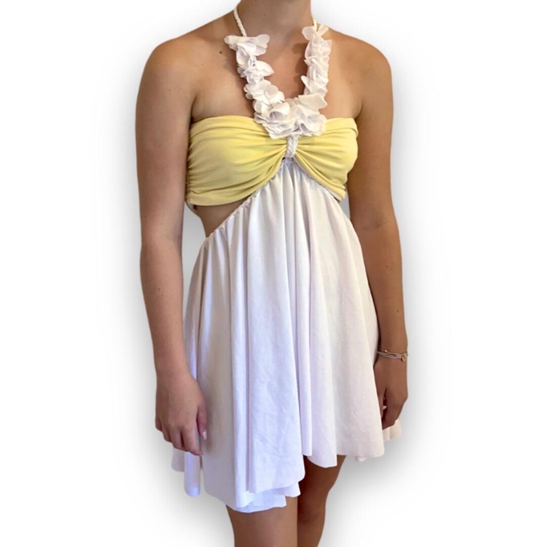 REVERSIBLE MINI DRESS Scrunchie Tube Bra Mini With Flower Lei Tie White ...