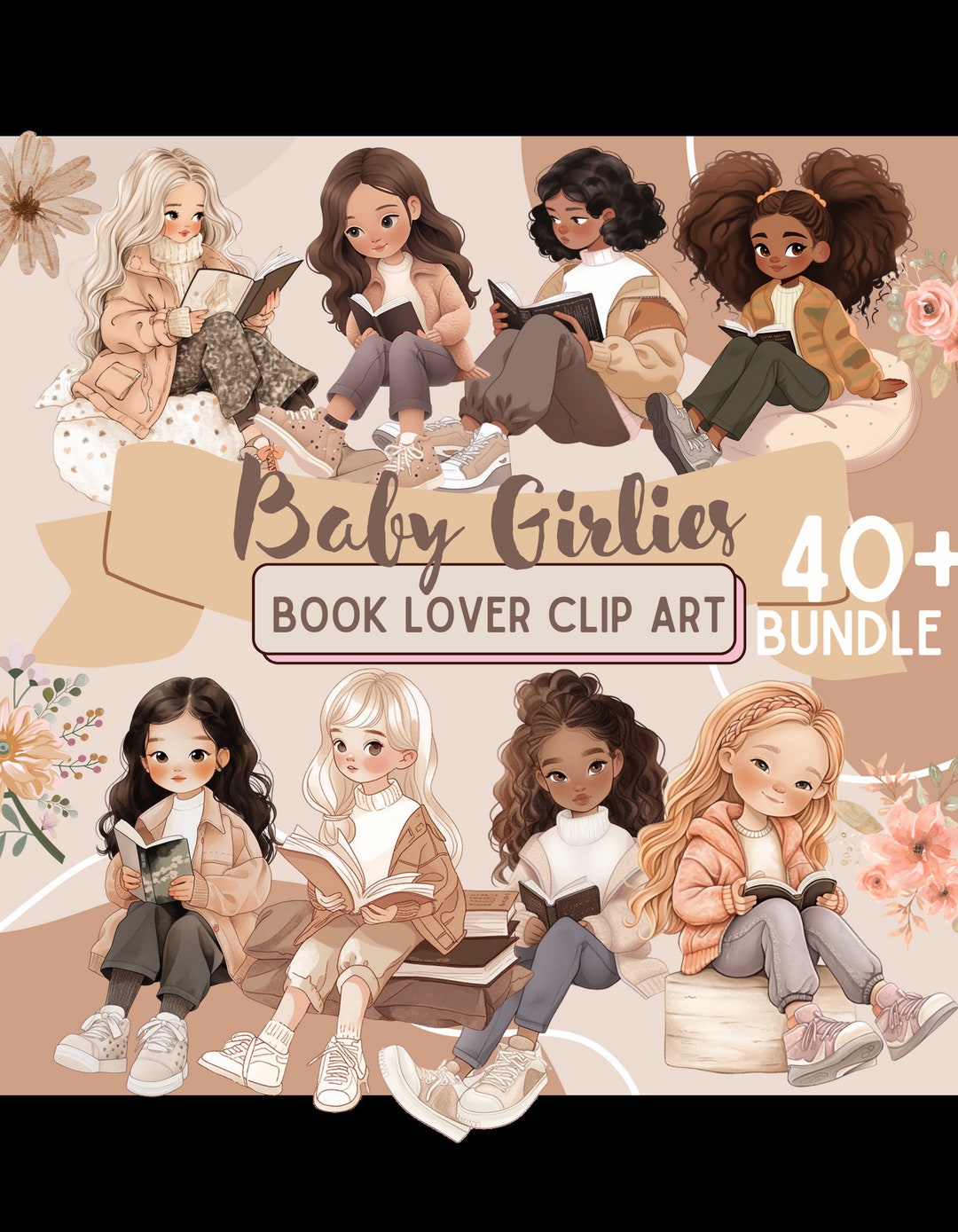 Fashion Girl Clipart Bundle, Kids Book Lover Clip Art, Planner Clipart ...