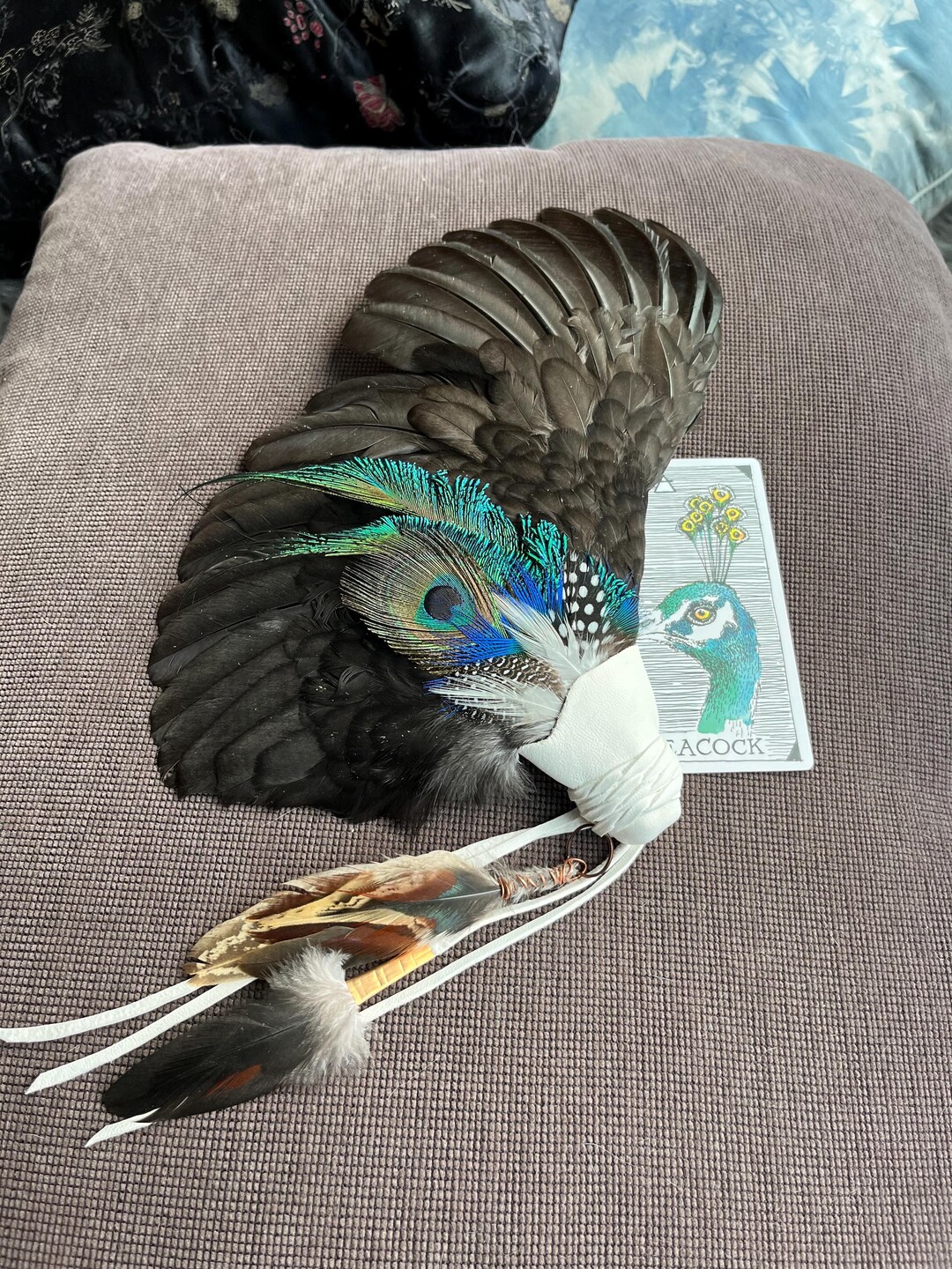 Peacock Smudge Fan, Shaman Wing, Black Feather Fan, Prayer, Blessing ...