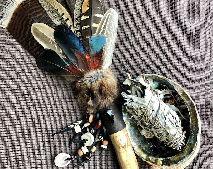 Spirit of Shaman Medicine Smudge Fan With Rattle ~ Shaman Wand, Shaman ...