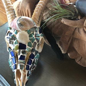 Mosaic Goat Skull Art, Animal Skull, Wall Hanging, Antler Decor, Sage ...