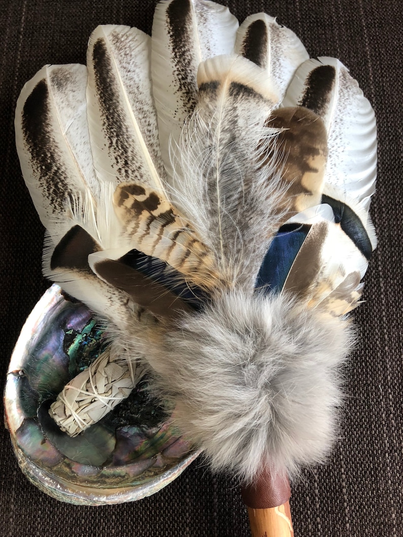Custom Shaman Fan Smudging Feather Spirit Staff Wand | Etsy