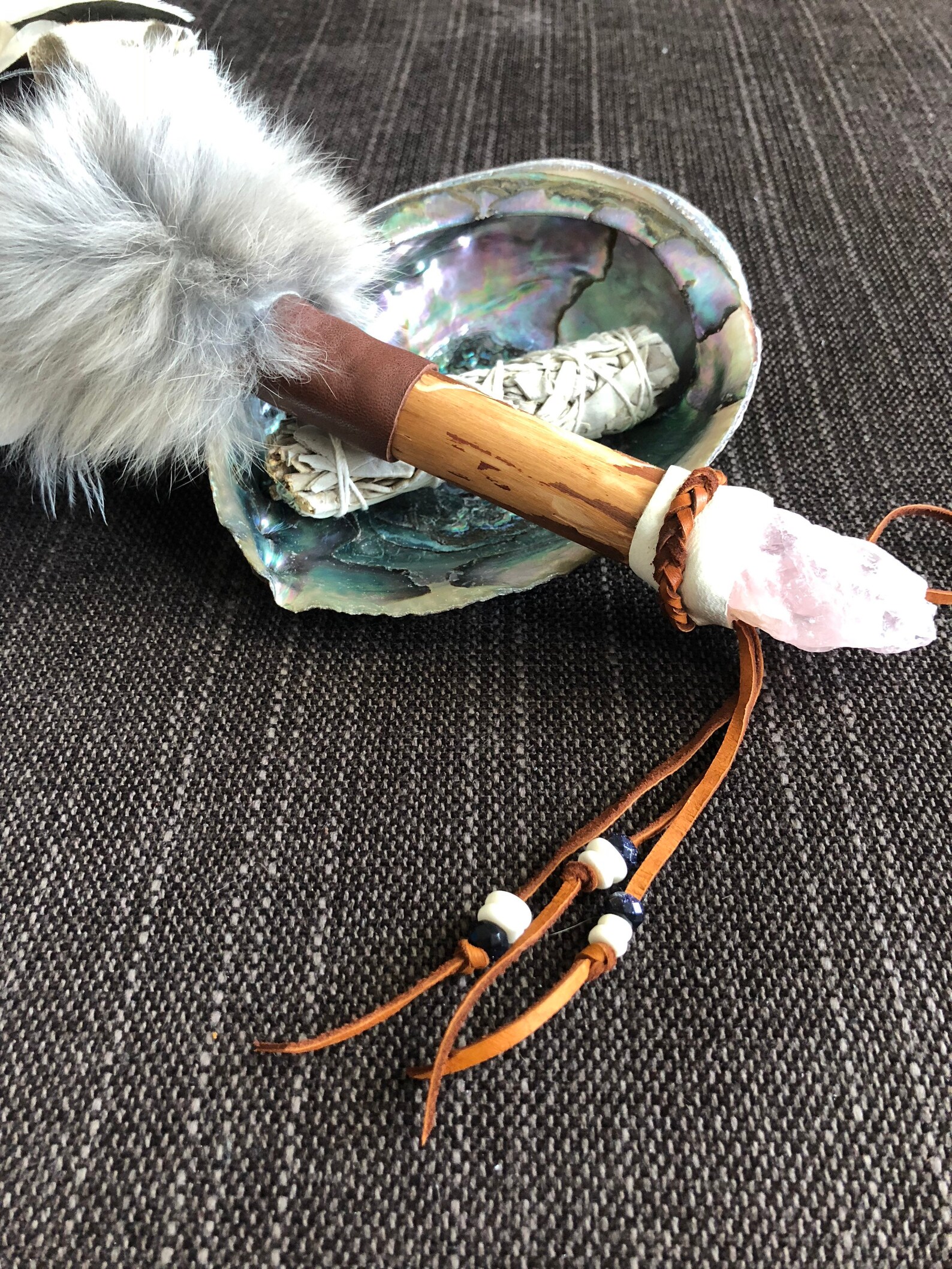 Custom Shaman Fan Smudging Feather Spirit Staff Wand | Etsy