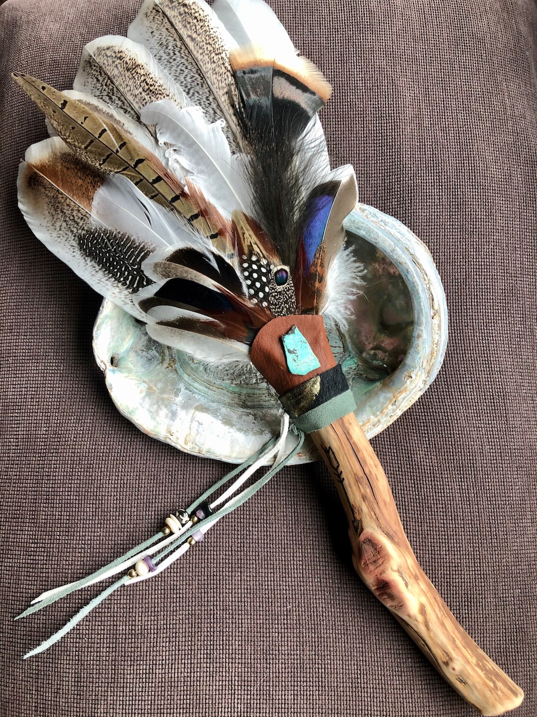 Ceremony Feather Staff, Custom Smudging Fan, Shaman, Spirit Wand ...