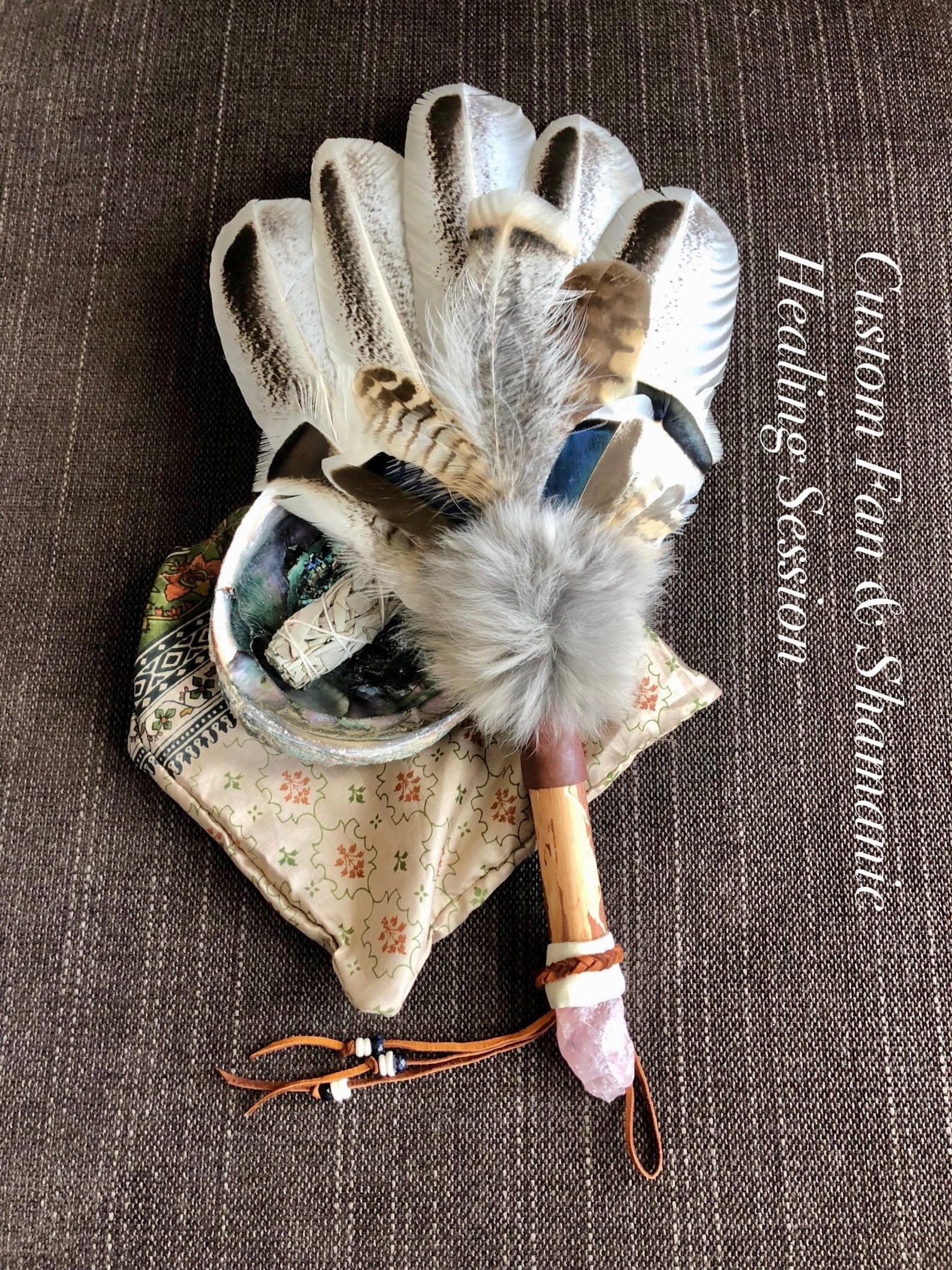 Custom Shaman Fan Smudging Feather Spirit Staff Wand | Etsy