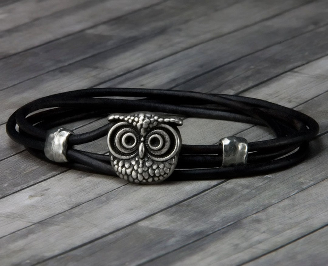 Owl Leather Bracelet – Leather Wrap Bracelet - Leather Bracelet - Mens ...