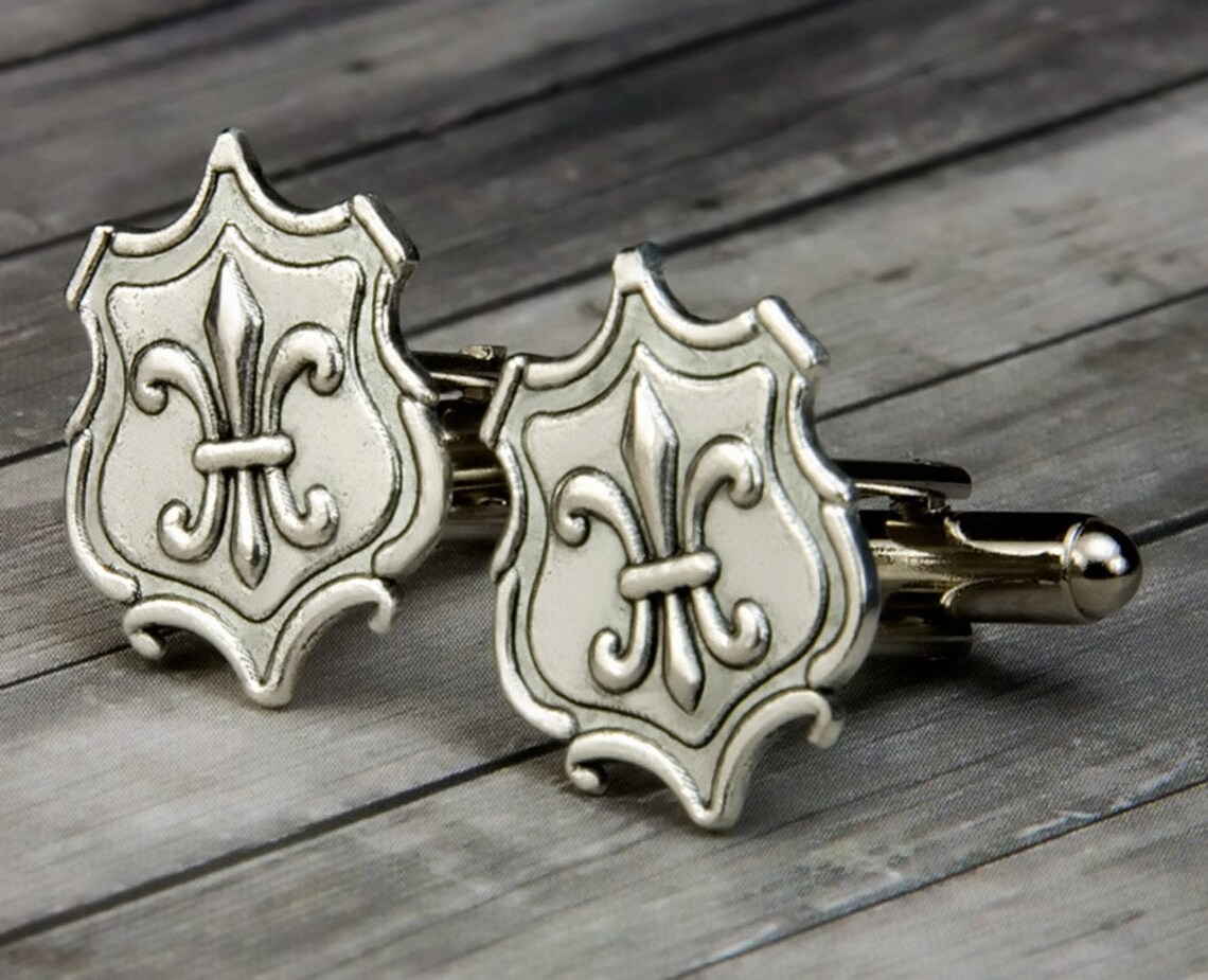 Shield Cuff Links - Shield Cufflinks - Fleur De Lis - Handmade Mens ...