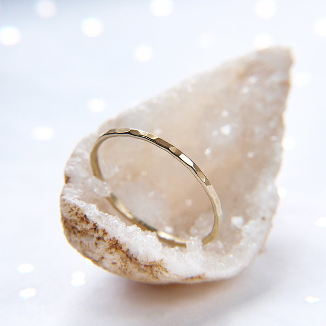 Subtle Gold Band Ring, 14k Gold Stacking Ring, Delicate Gold Band ...