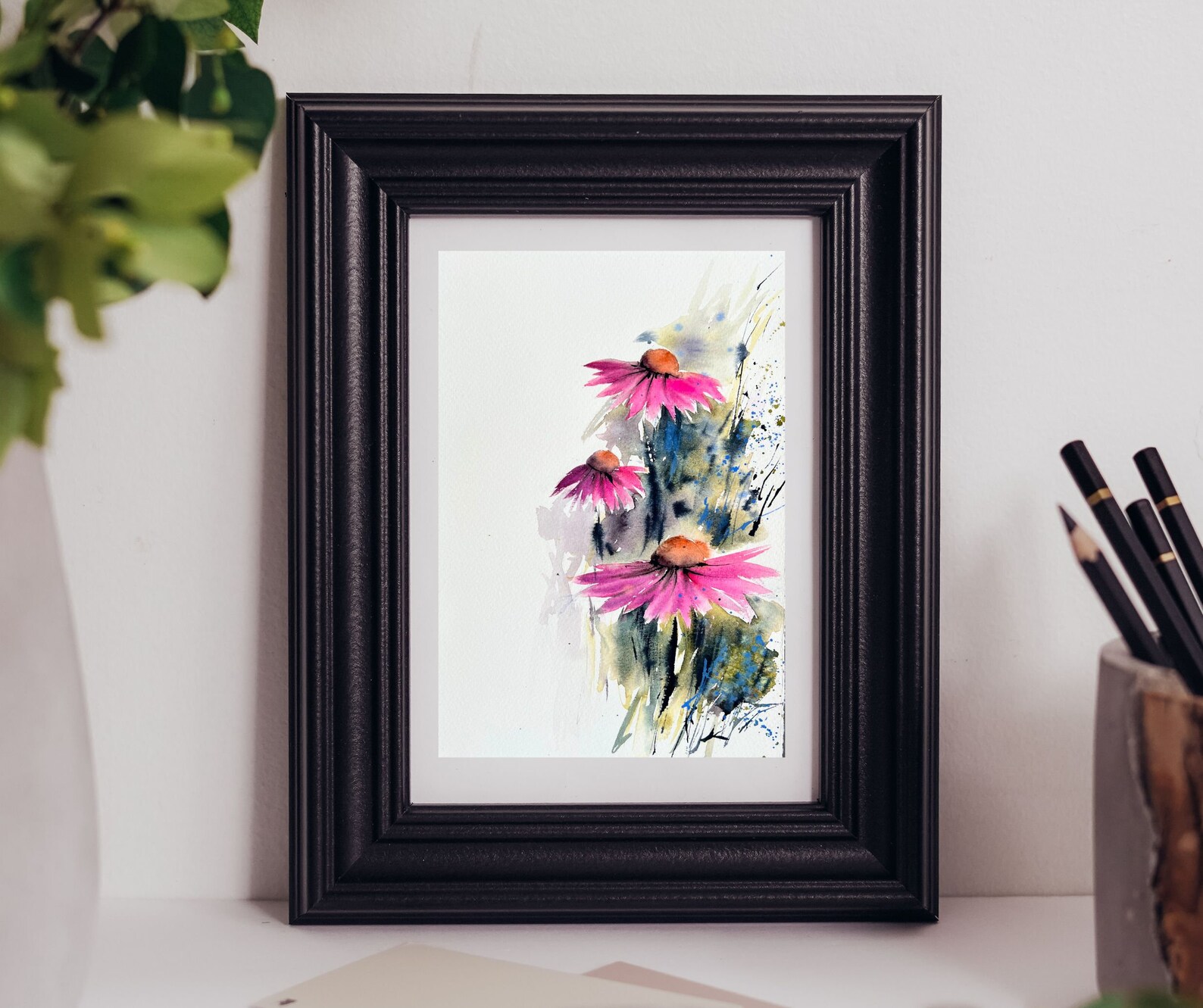 Coneflower Painting Daisy Original Art Meadow Watercolor Wildflower, Wall Art - Etsy