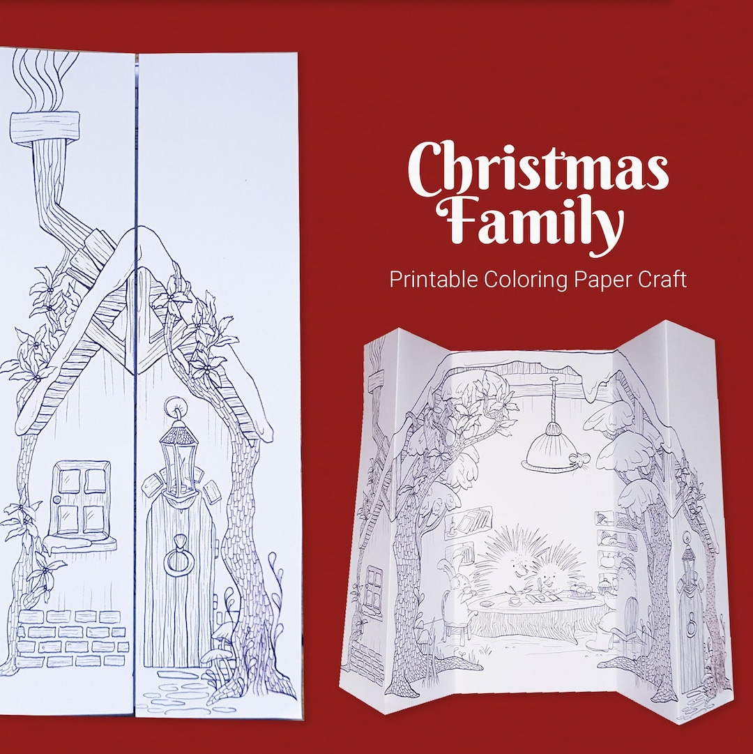 Christmas Coloring Page Card, Cozy Winter House, Printable Winter House ...