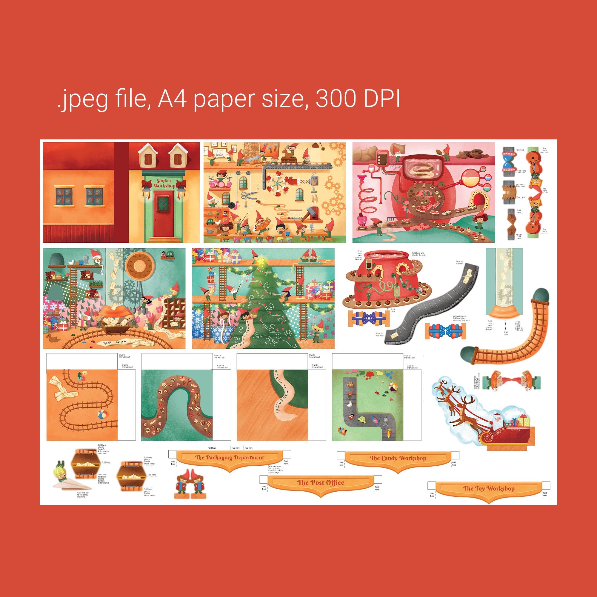 Santa's Workshop Miniature Book Kit, 3D Paper House (digital Download ...