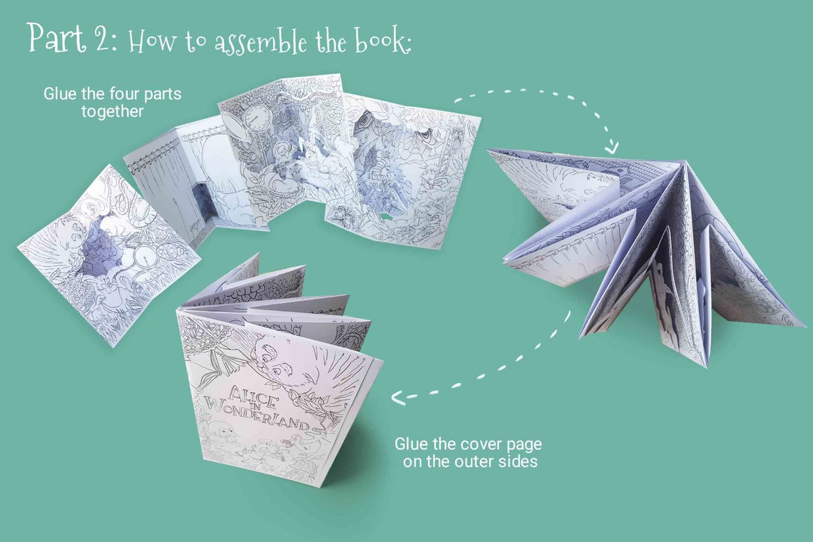 Alice in Wonderland Diy Pop up Book Project and Coloring Pages - Etsy