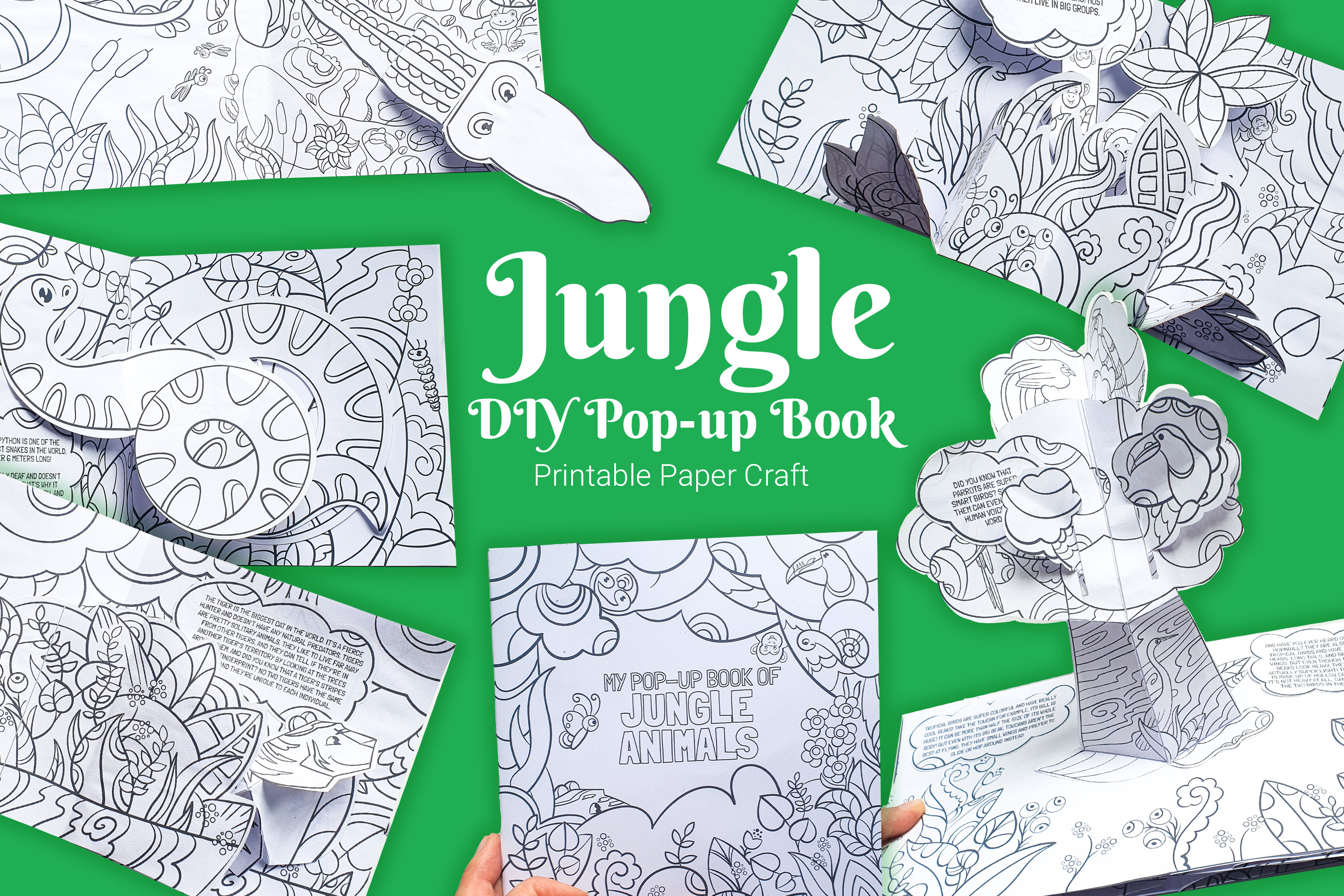 Jungle Animals Pop-up Book, Coloring Papercraft for Kids, Diy Printable ...