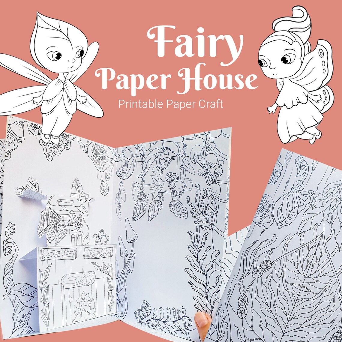Fairy Paper House Pop-up Coloring Pages, 3d Paper House Model To, Color ...