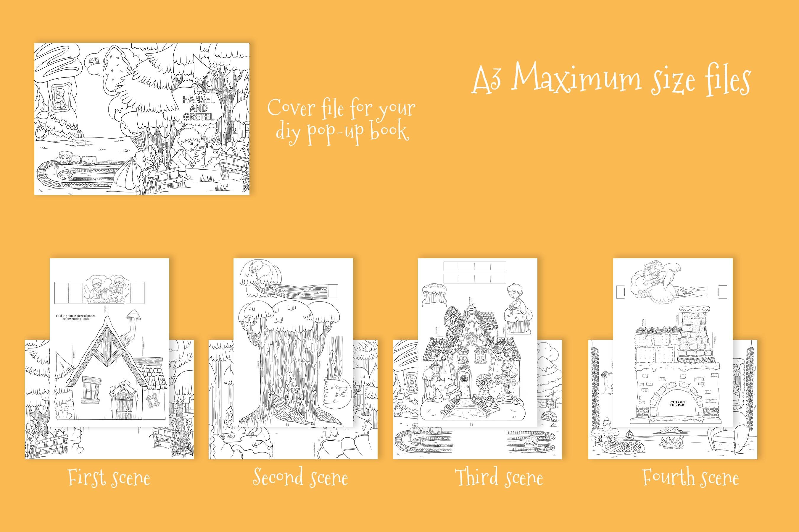 Hansel and Gretel popup coloring pages kit printable gift for | Etsy