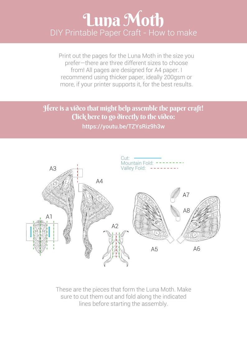 Coloring Luna Moth Paper Craft: DIY Printable Template (digital ...
