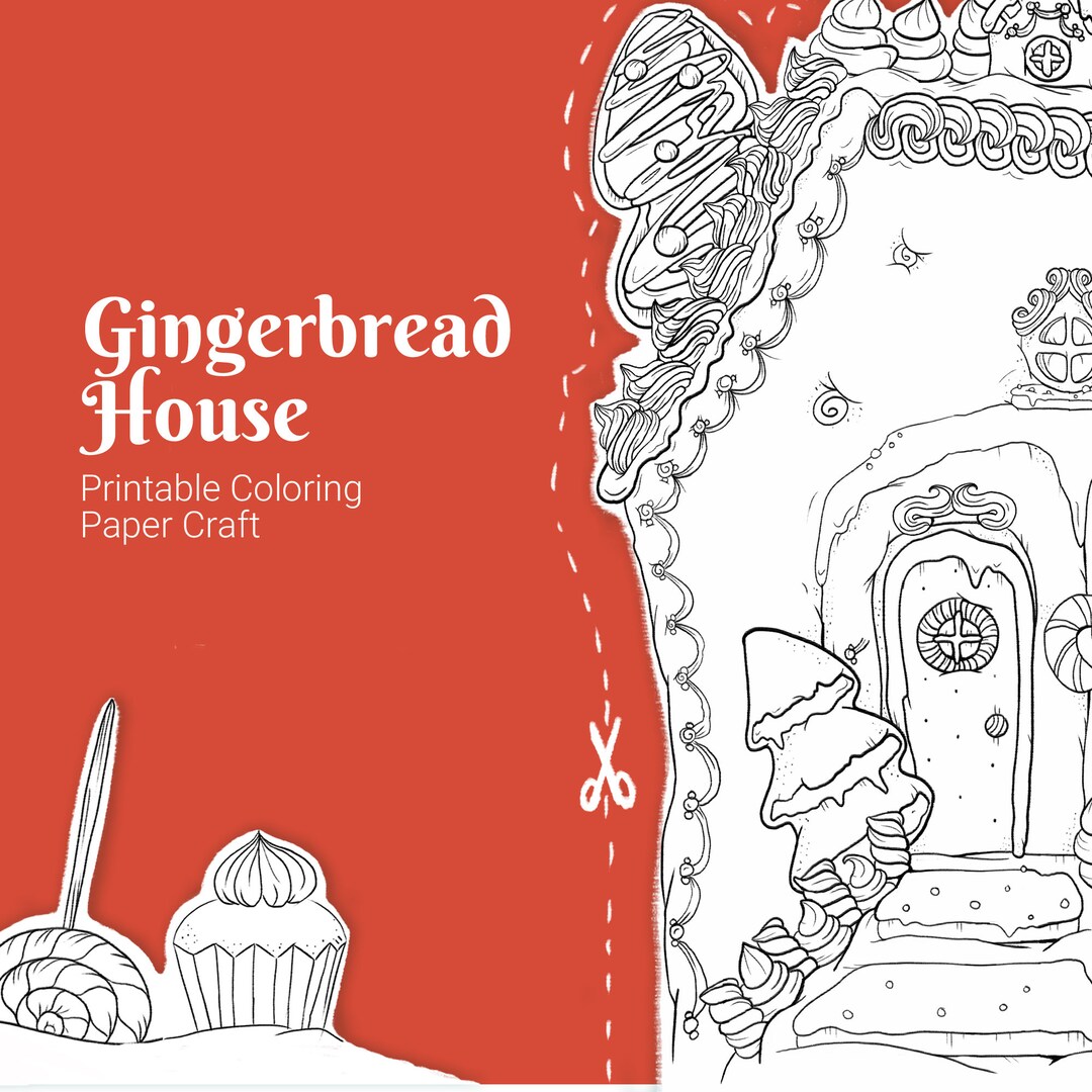 Gingerbread House Coloring Craft Kit, Printable Christmas Paper Project ...