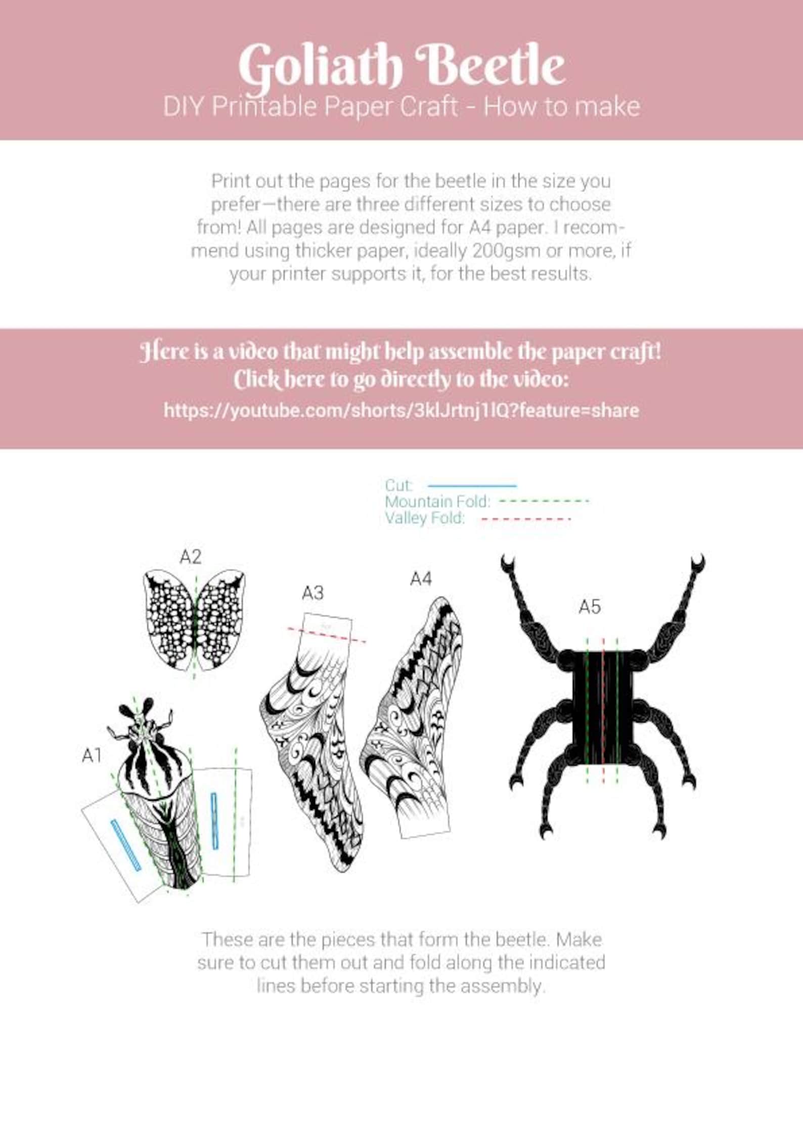3D Goliath Beetle Paper Craft: DIY Printable Template (digital Download ...