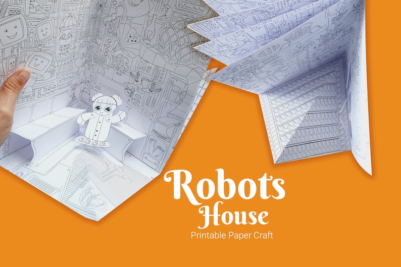 Robot House 3d Papercraft Model With Pop-up Elements, Coloring Pages ...