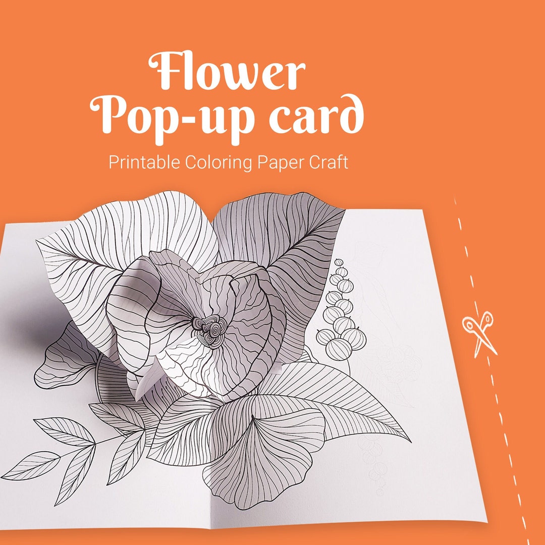 Flower Popup Card, 3D Coloring Page, Handmade Pop-up Card, Floral ...