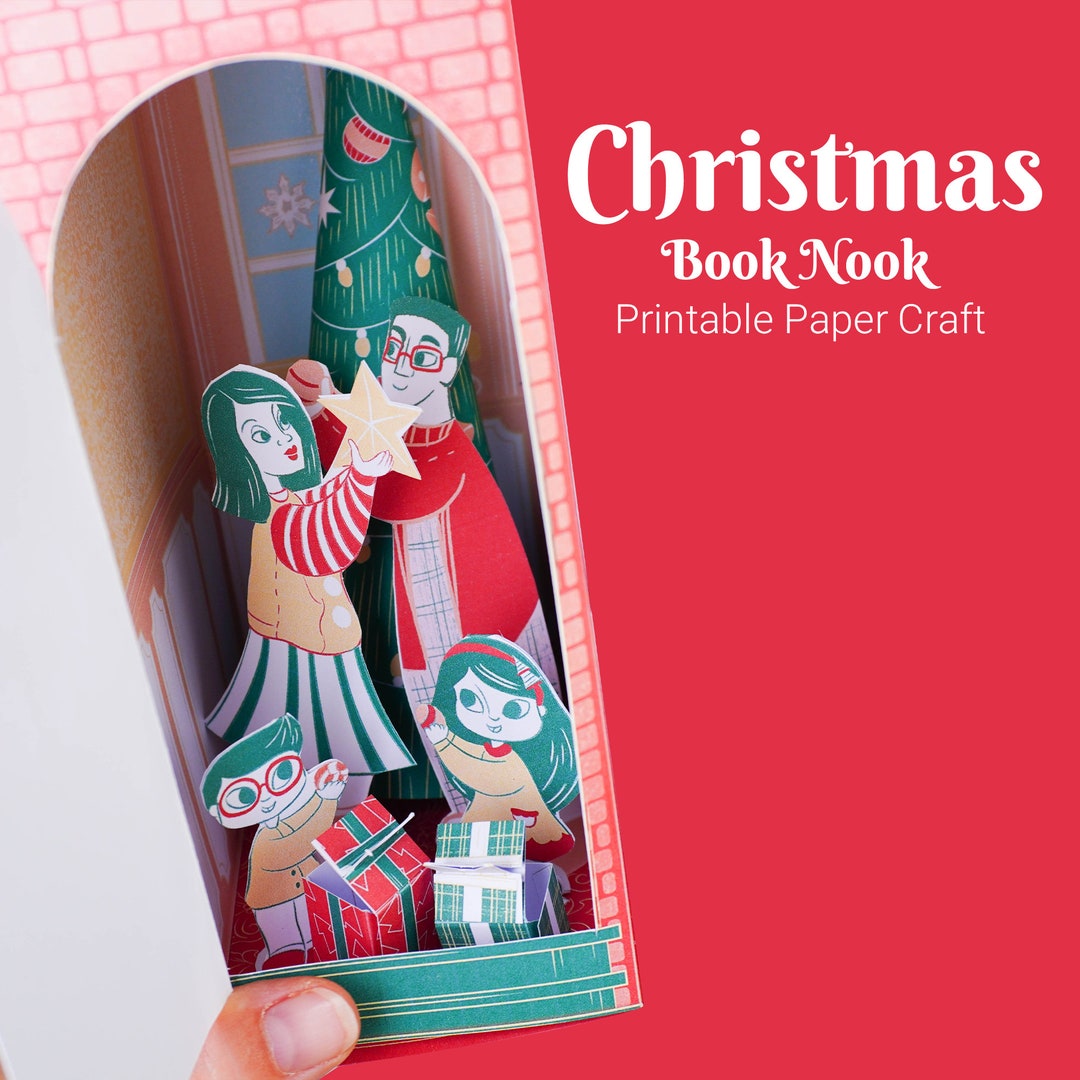 Christmas Tree Family Book Nook: Printable Paper Craft Template for ...