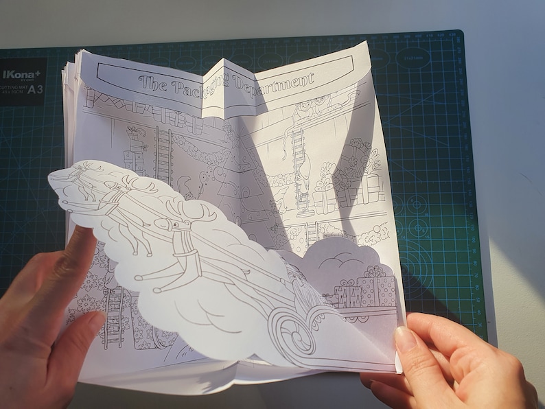 Santa's Workshop Christmas Coloring Pop-up Papercraft - Etsy