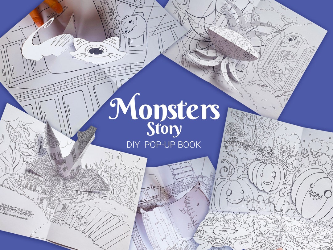 Diy Coloring Pop-up Book With Cute Monsters, Halloween Kids Project ...