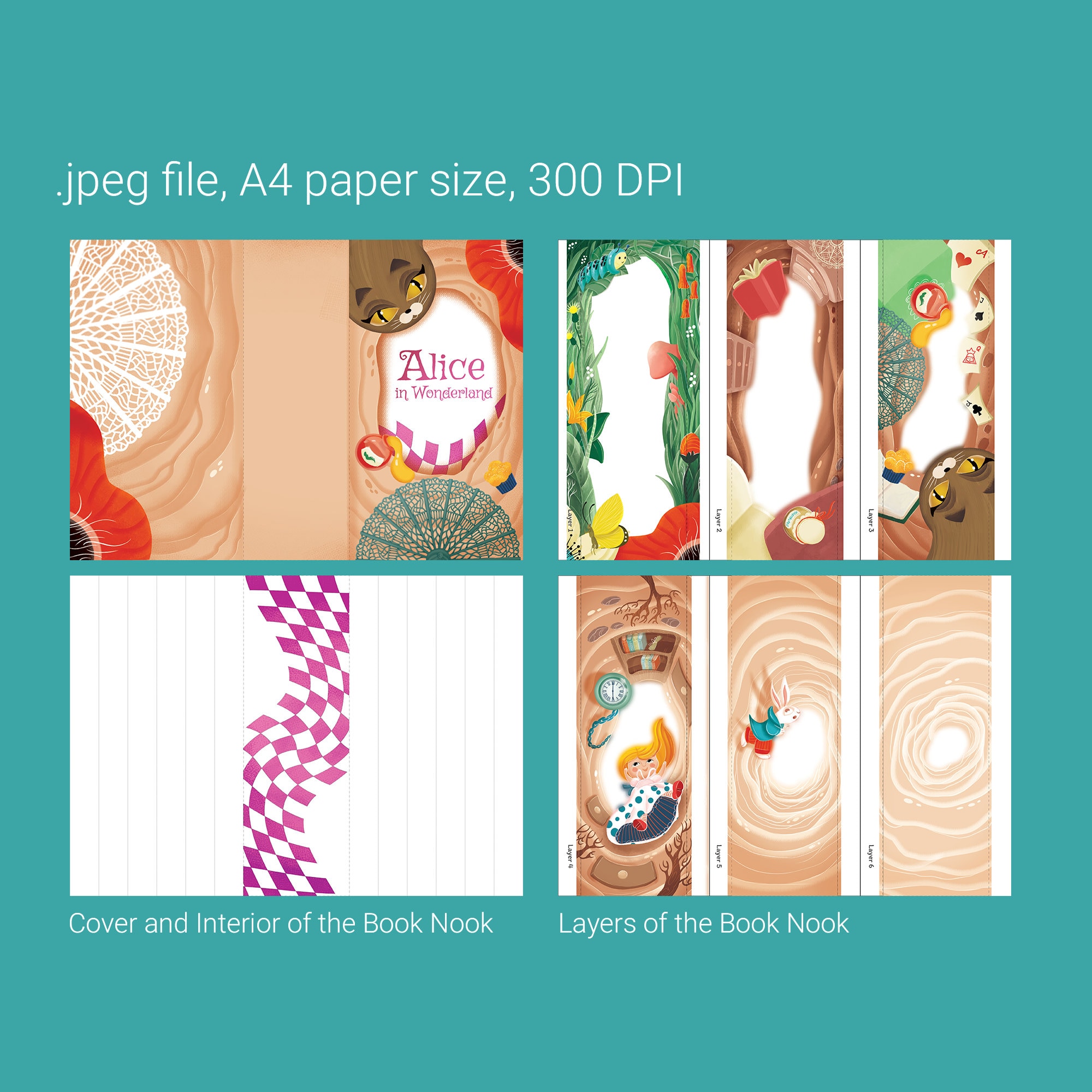 Paper Book Nook With Alice in Wonderland, Alice Falls Through the ...