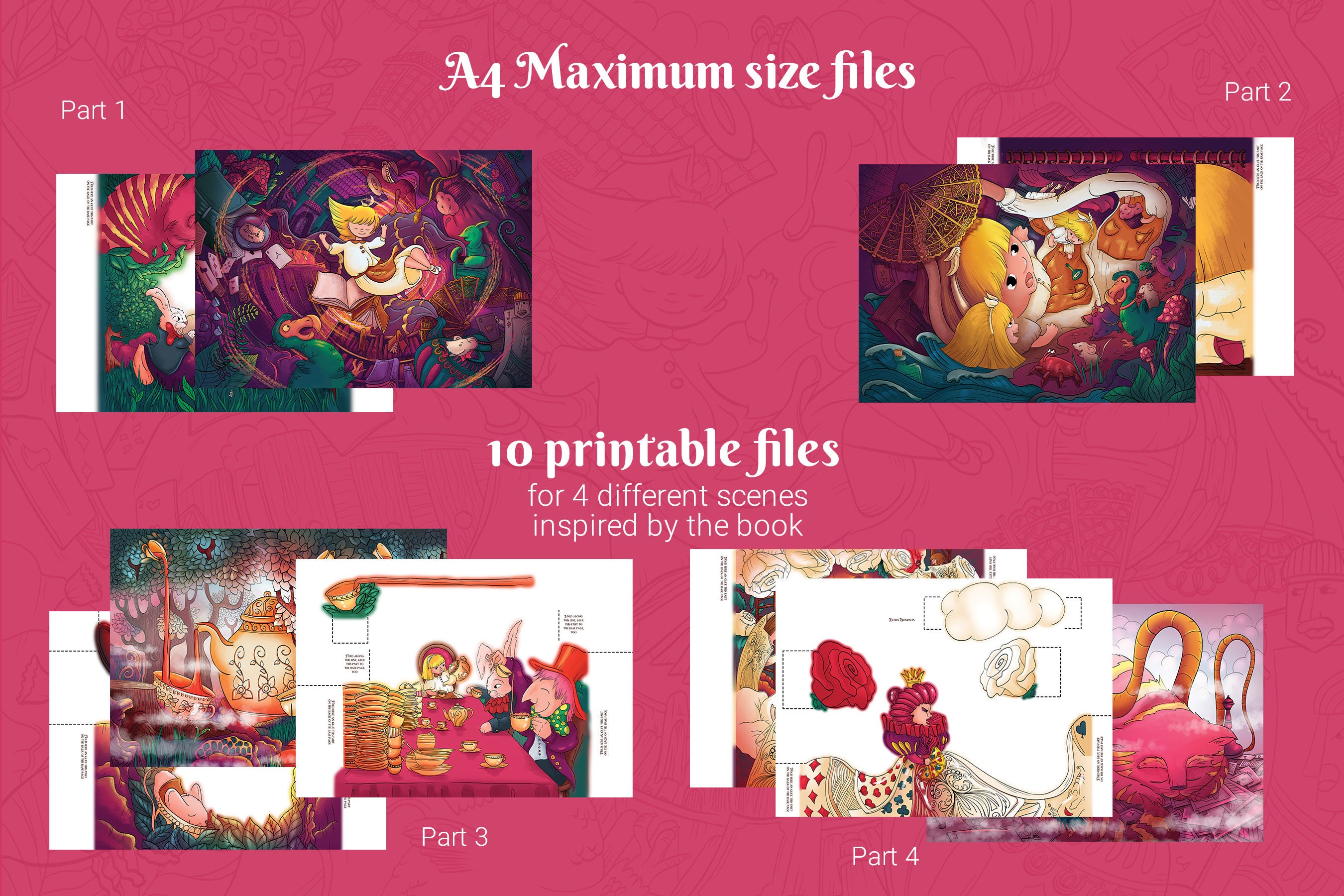 Alice in Wonderland DIY Carousel Book: Printable Paper Craft (instant ...