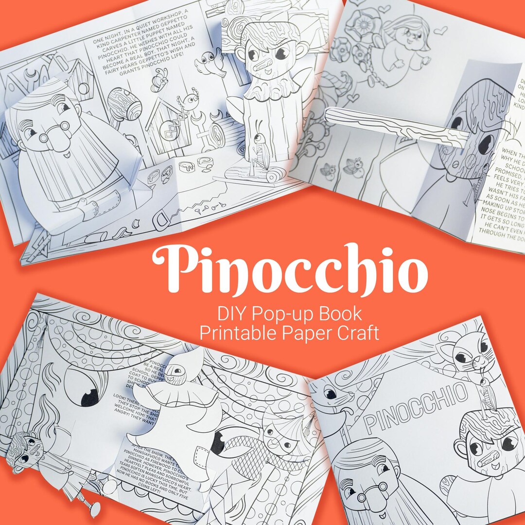Pinocchio DIY Coloring Pop-up Book Printable Papercraft, 3D Book for ...