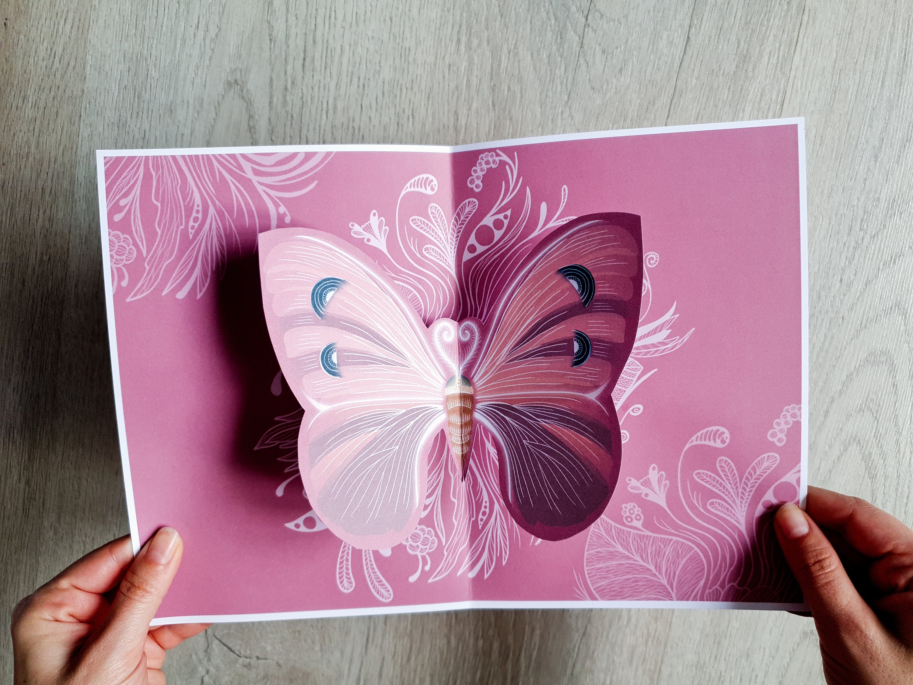 Butterfly Pop-up Card, Printable Pop-up Template, Pink Papercraft Card ...